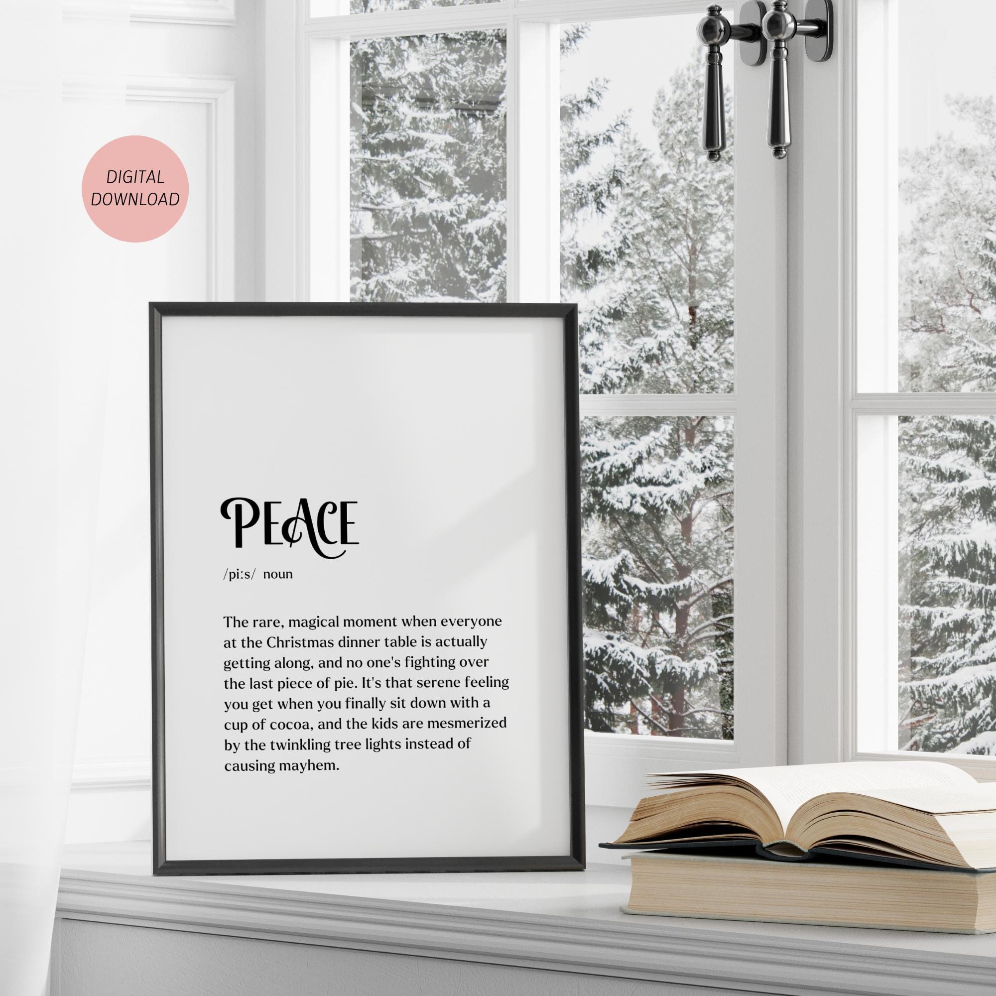 Peace Definition Print, Printable Christmas Wall Art for Holiday Decor ...