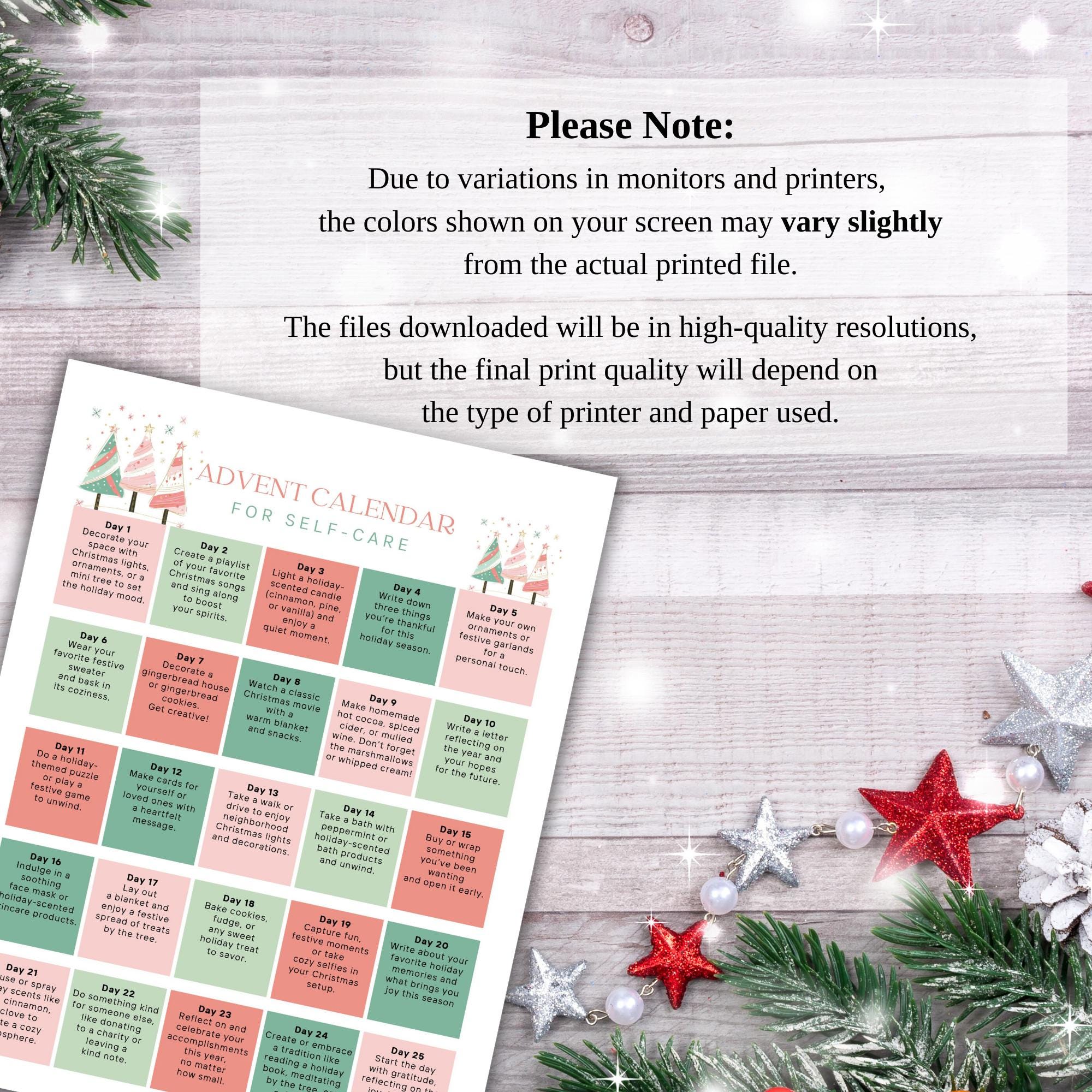 Printable Self Care Advent Calendar, Christmas Activity, Christmas ...