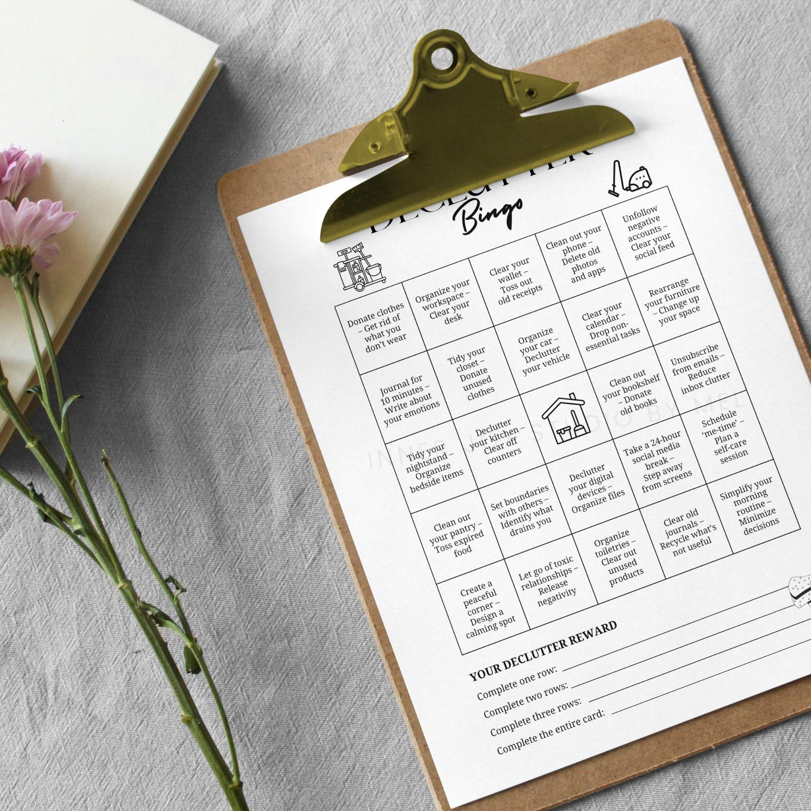Printable Declutter Bingo Challenge for Mental Health, Cleaning ...