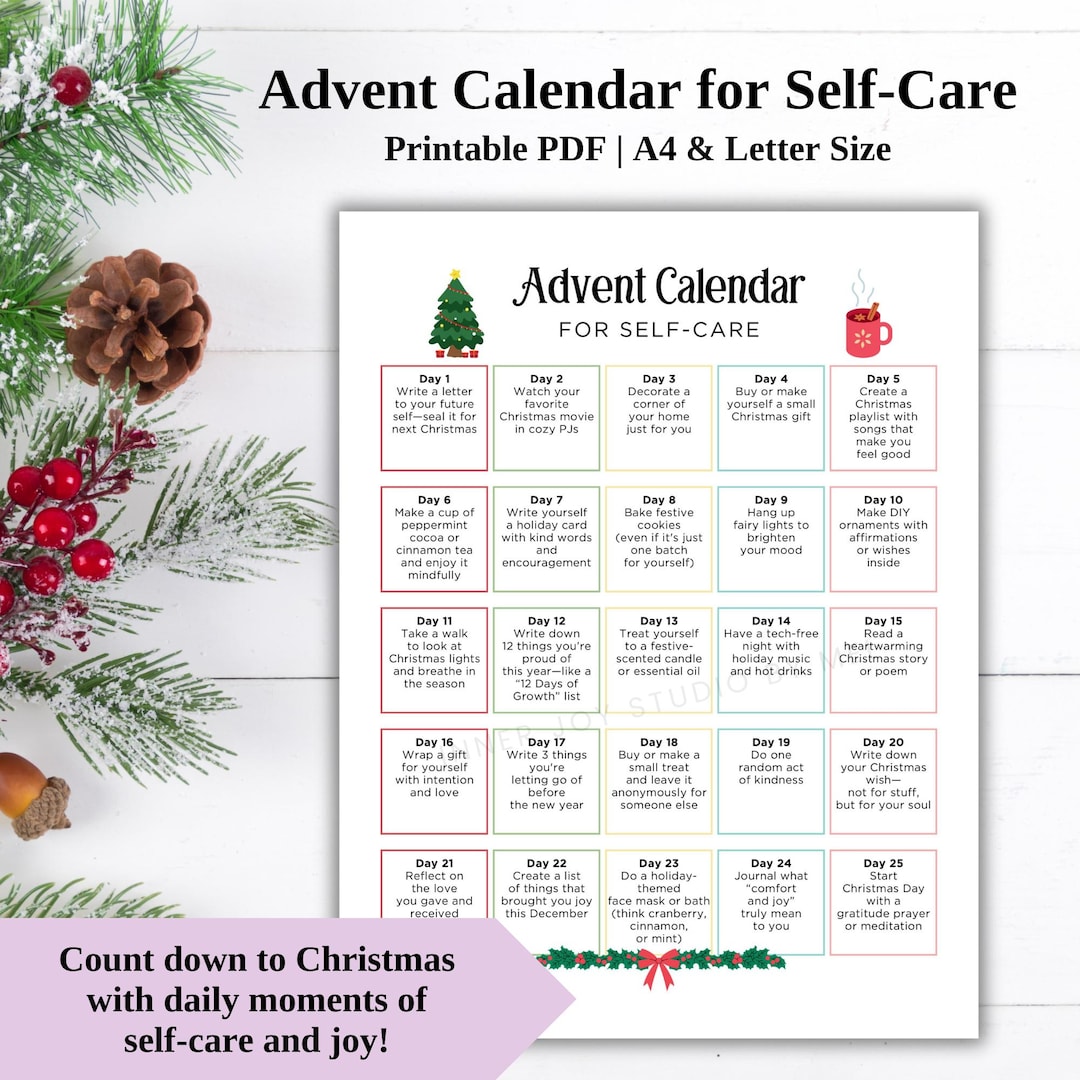 Printable Self Care Advent Calendar, Christmas Activity, Christmas ...