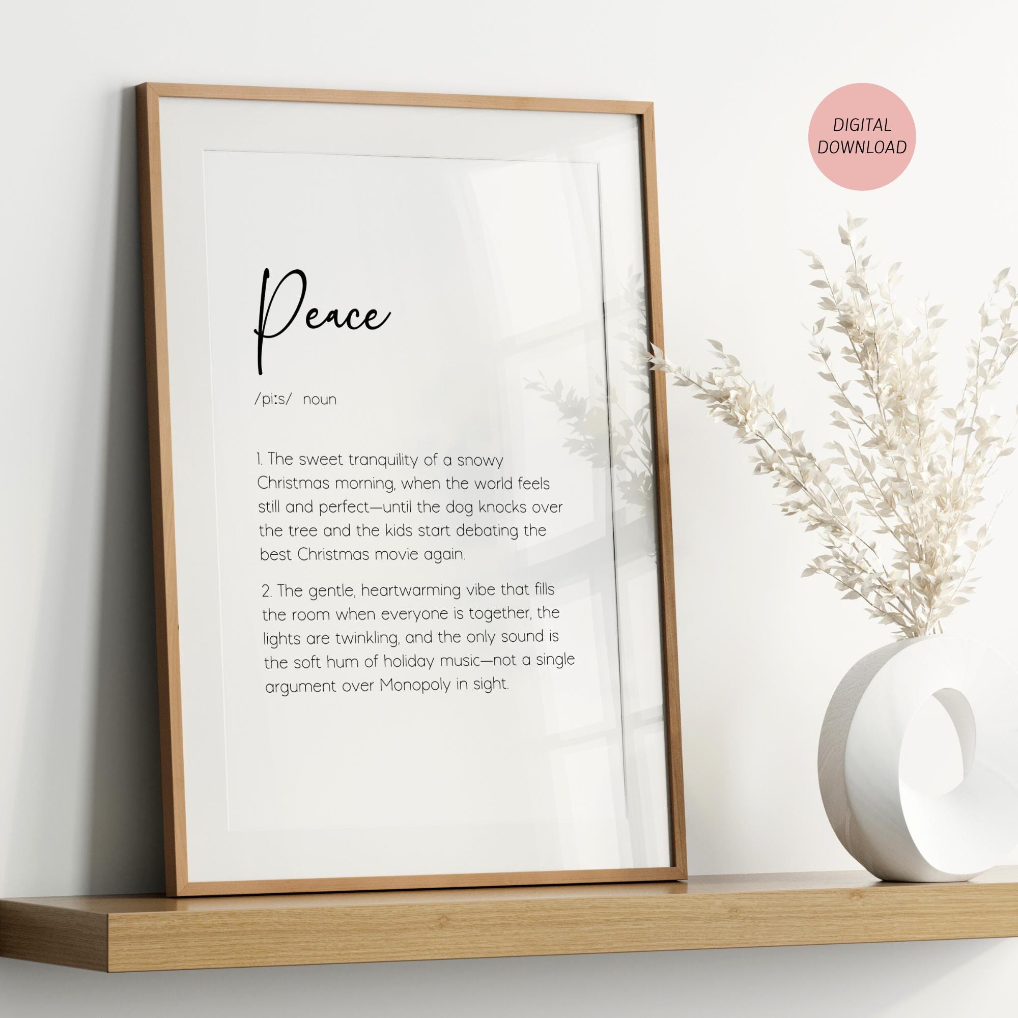 Peace Definition Print, Printable Christmas Wall Art for Holiday Decor ...