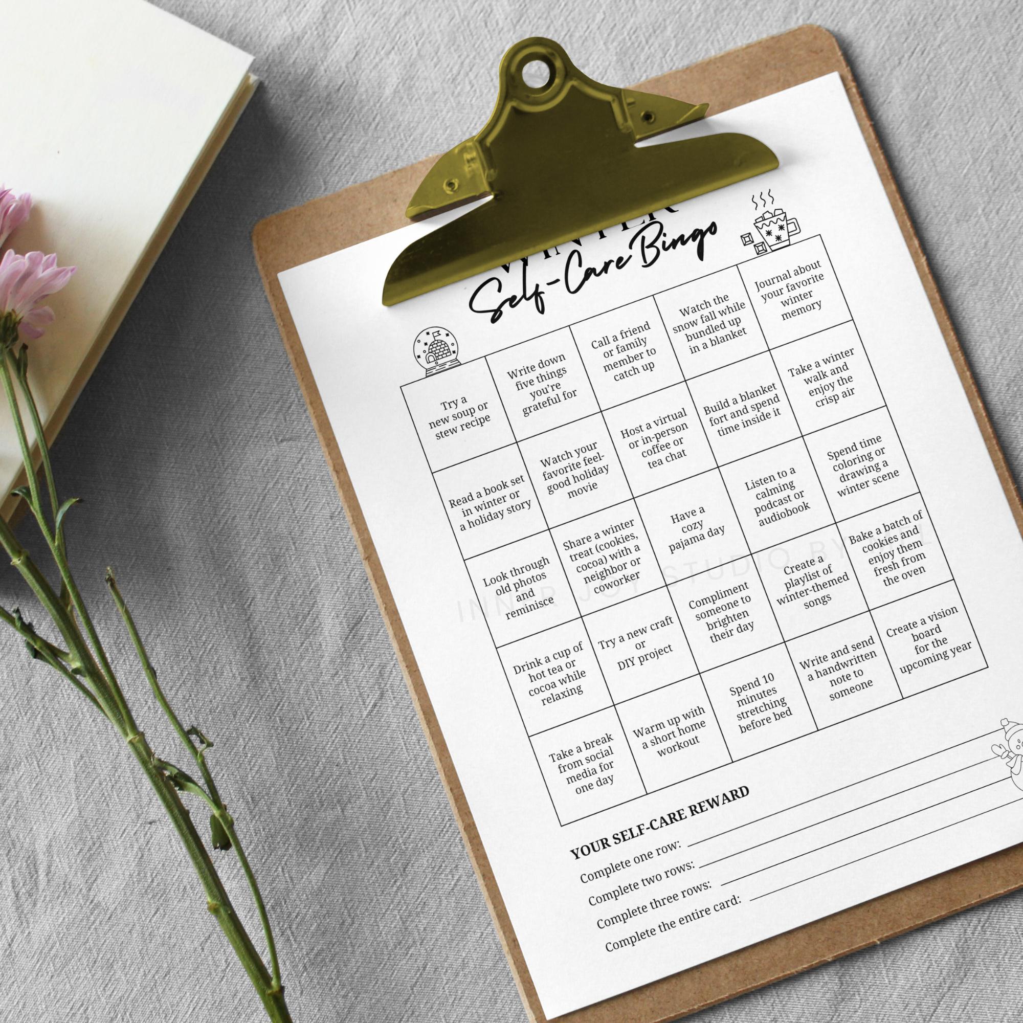 Printable Winter Self Care Bingo Challenge for Mindfulness, Mental ...