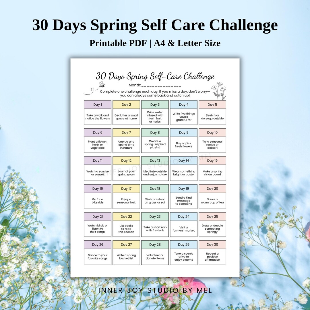 Printable 30 Day Spring Self Care Challenge for Mental Health ...