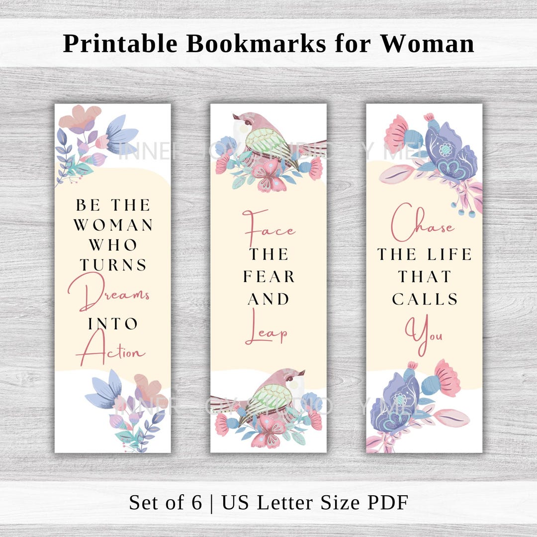 Cute Printable Floral Bookmarks for Women, Inspirational Quote for Self ...