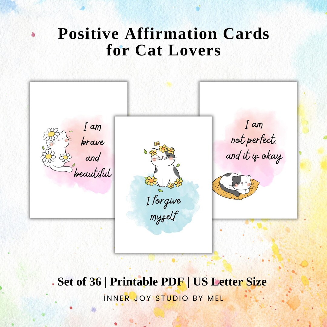 Printable Positive Affirmations Cards for Cat Lovers, Self Love Quote ...