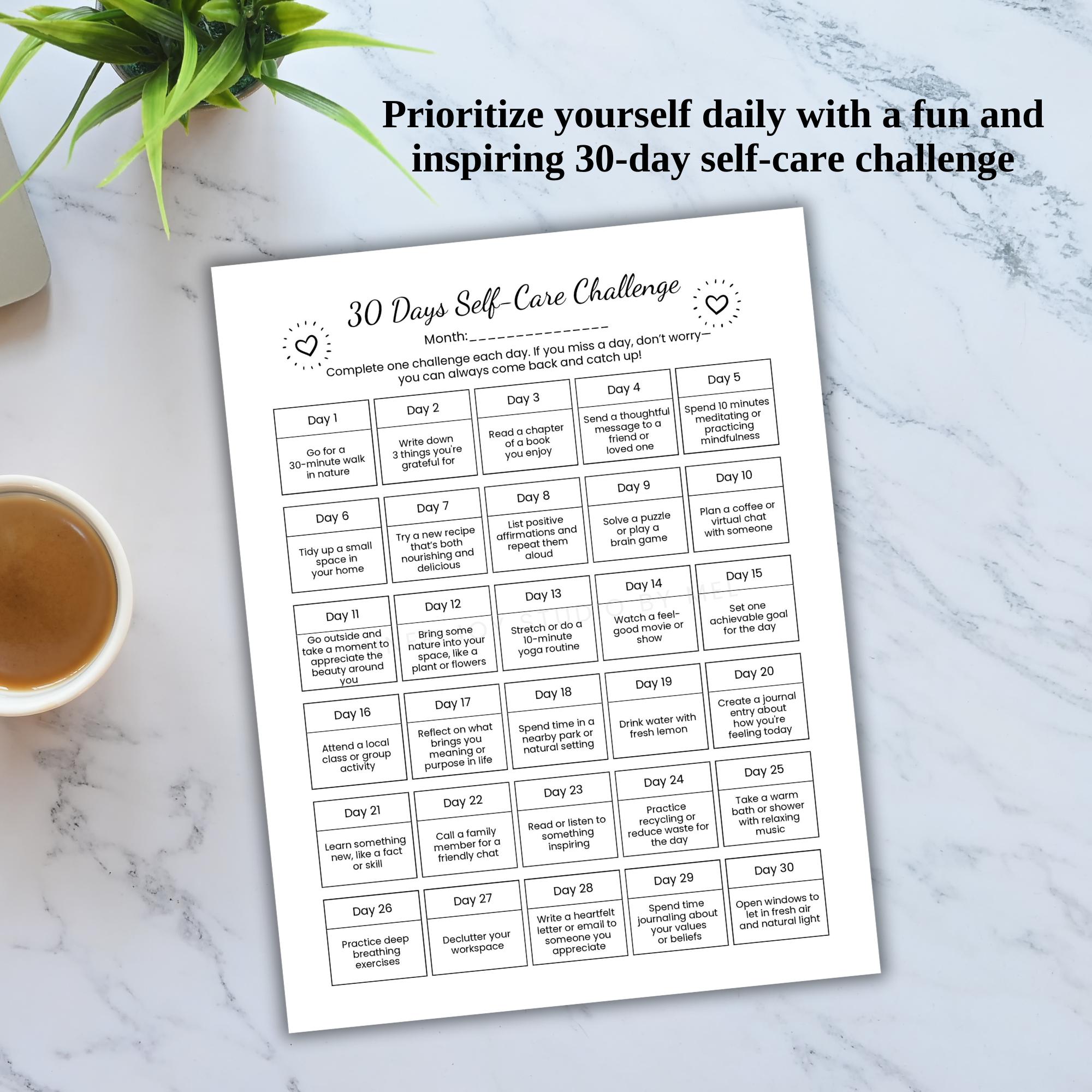 Printable 30 Day Self Care Challenge, Mental Health Planner, Self Love ...