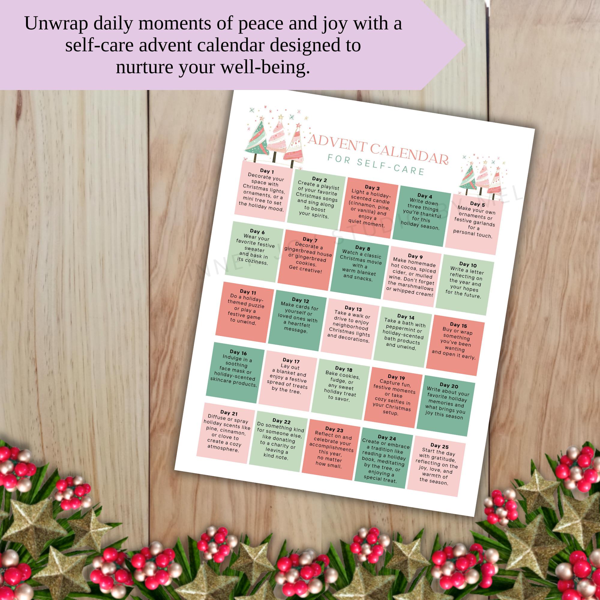 Printable Self Care Advent Calendar, Christmas Activity, Christmas ...