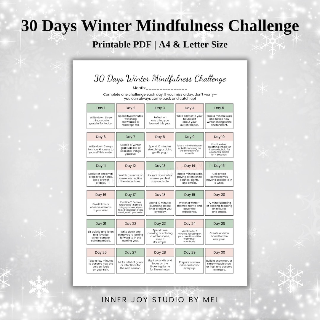 Printable 30 Day Winter Mindfulness Challenge, Mental Health Activity ...