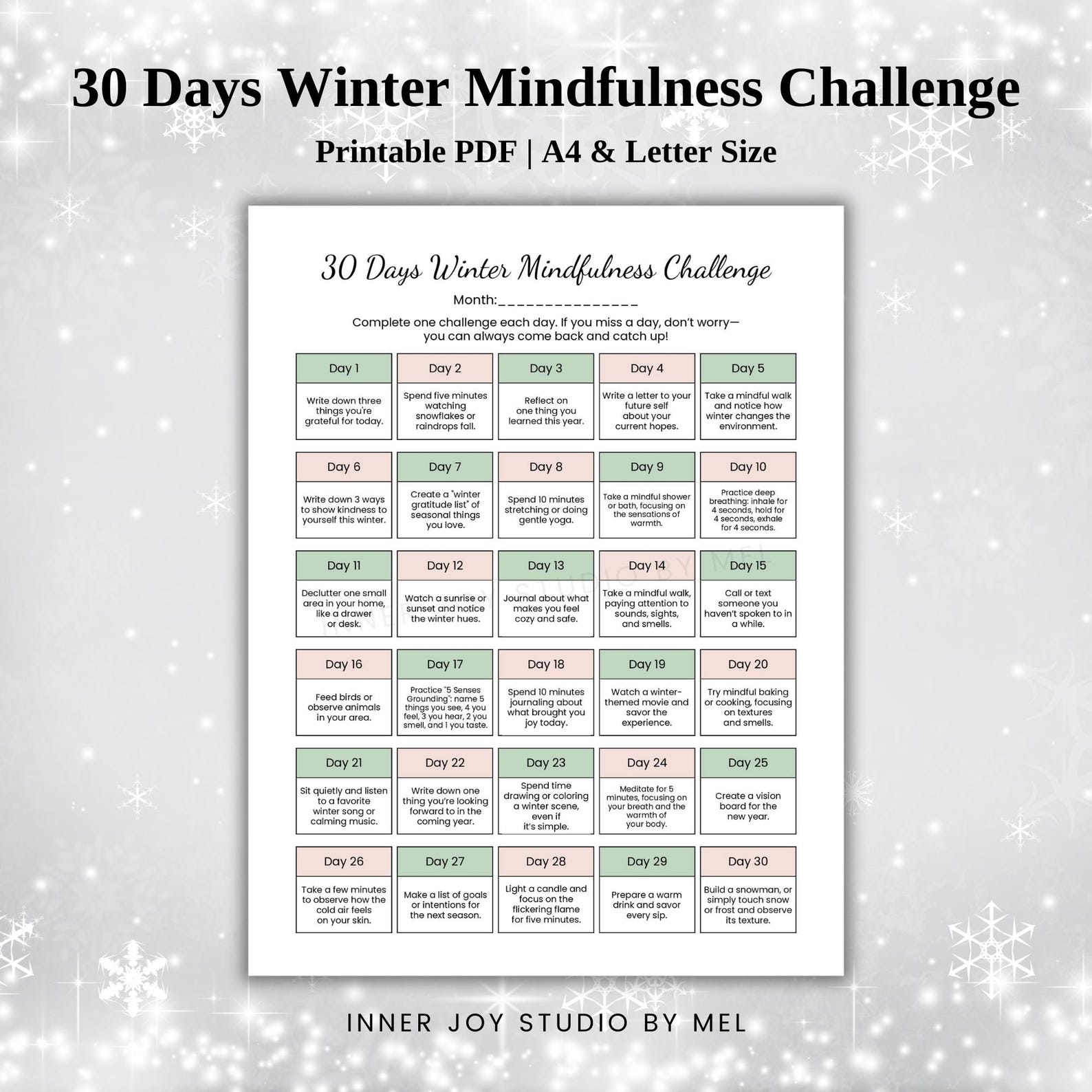 Printable 30 Day Winter Mindfulness Challenge, Mental Health Activity ...