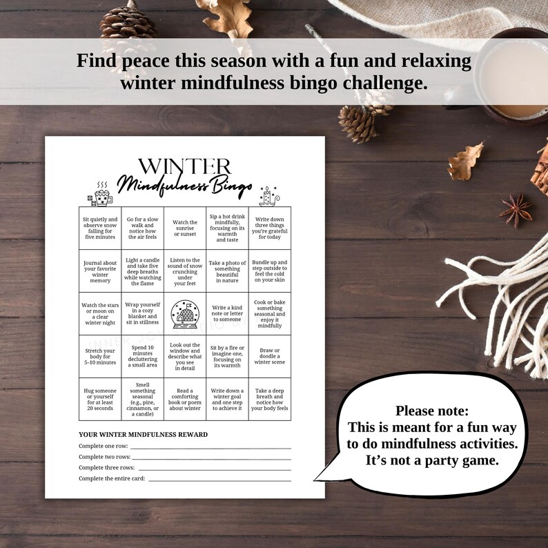 Printable Winter Mindfulness Bingo Challenge, Self Care Activity ...