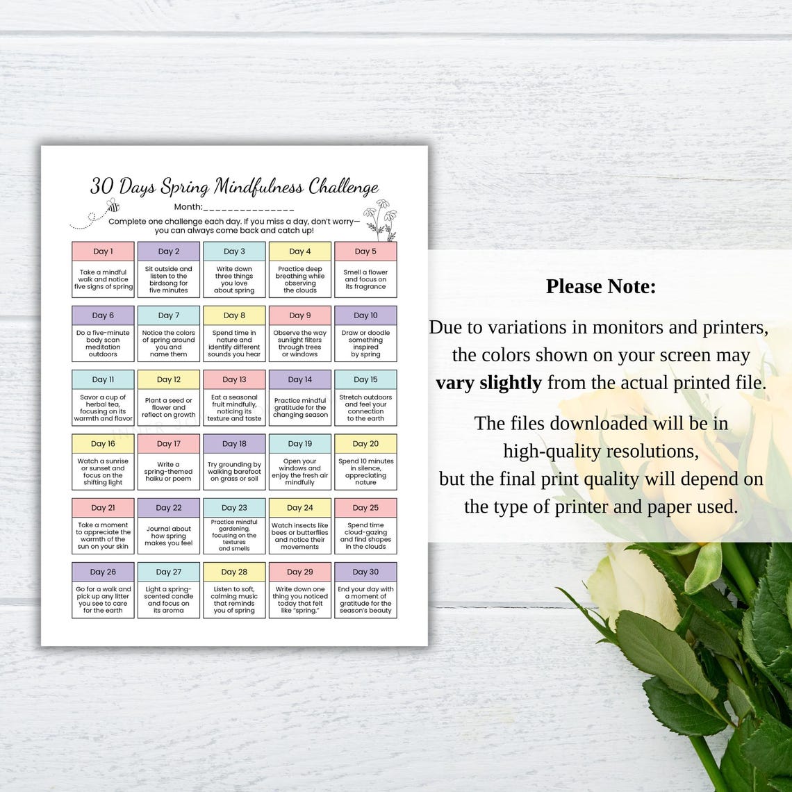 Printable 30 Day Spring Mindfulness Challenge, Self Care Activity ...