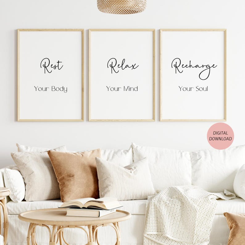 Rest Relax Recharge, Set of 3 Printable Inspirational Wall Art, Mental ...