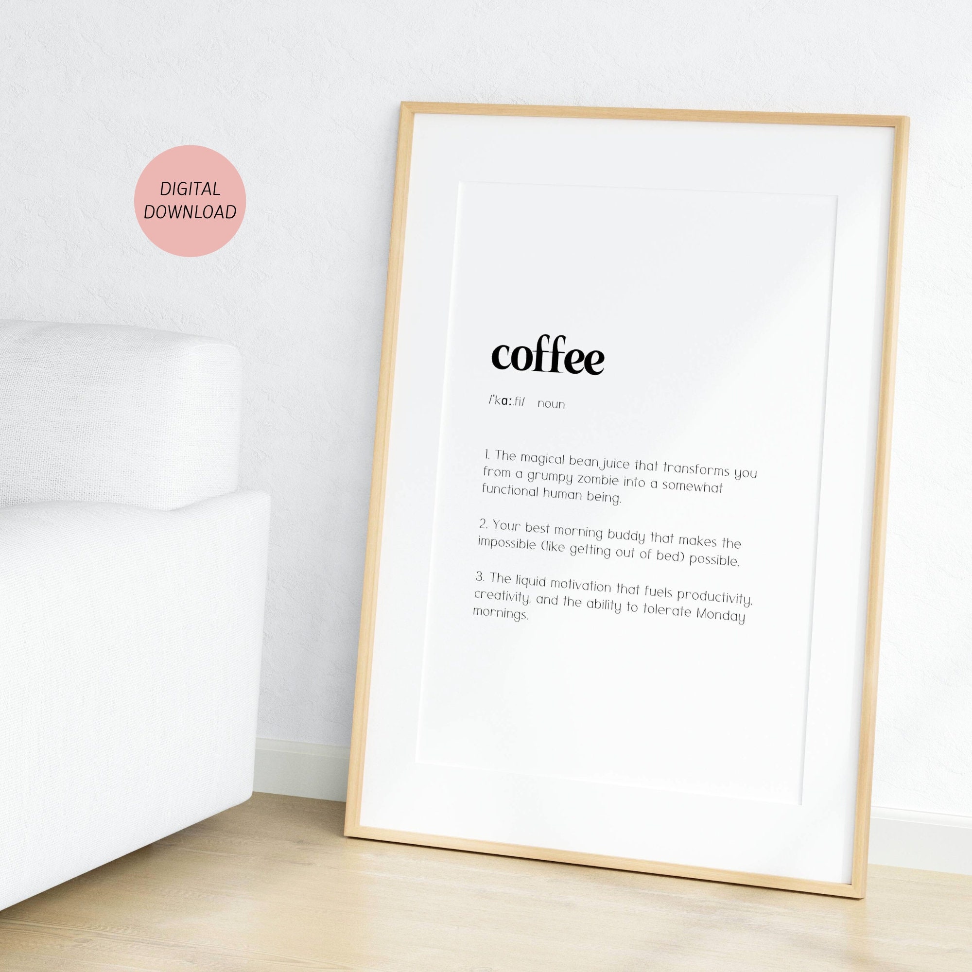 Coffee Definition Print, Funny Printable Wall Art, Kitchen Art Poster ...