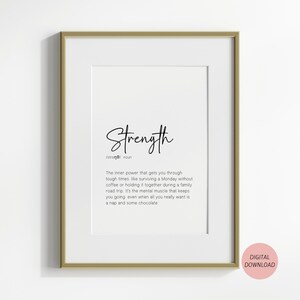 Strength Definition, Printable Funny Wall Art, Motivational Poster for ...