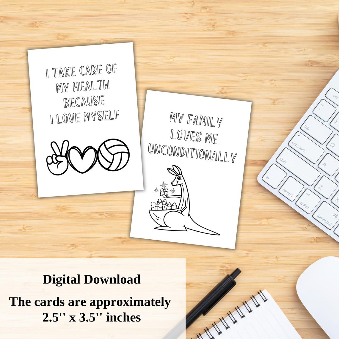 Printable Daily Affirmations Cards for Kids, Coloring Flash Cards for ...