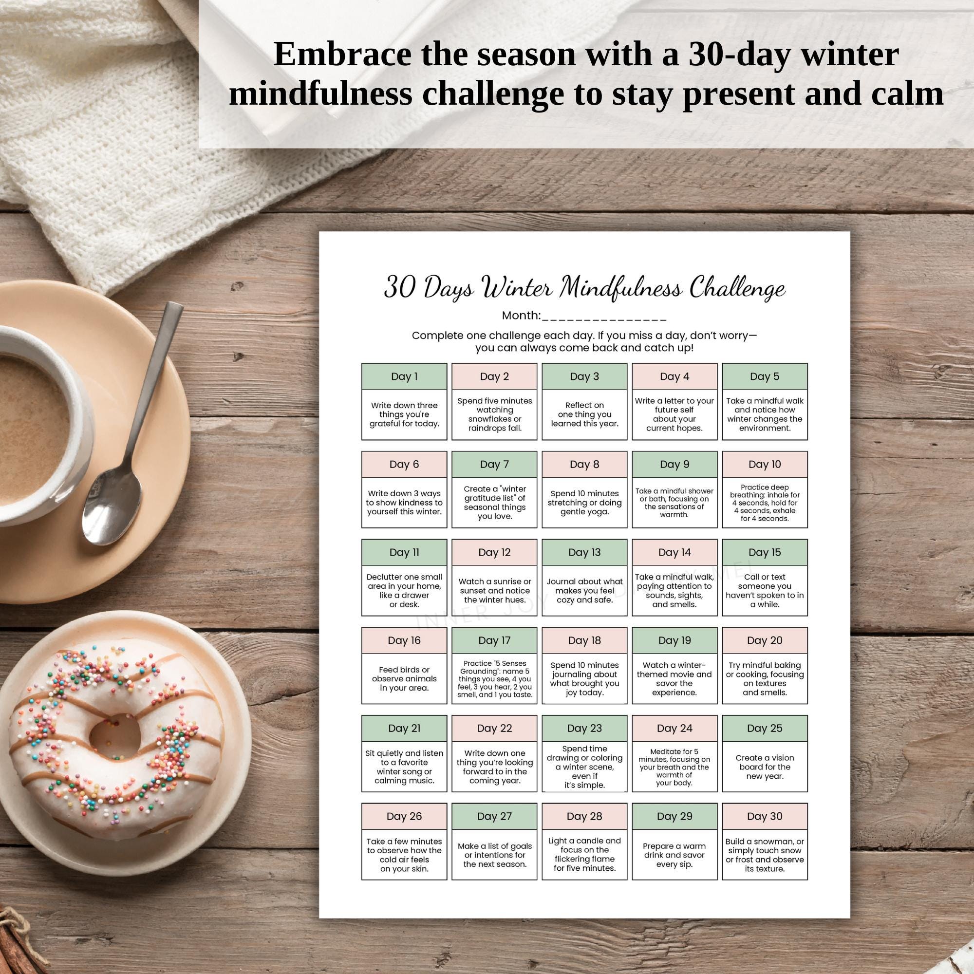 Printable 30 Day Winter Mindfulness Challenge, Mental Health Activity ...