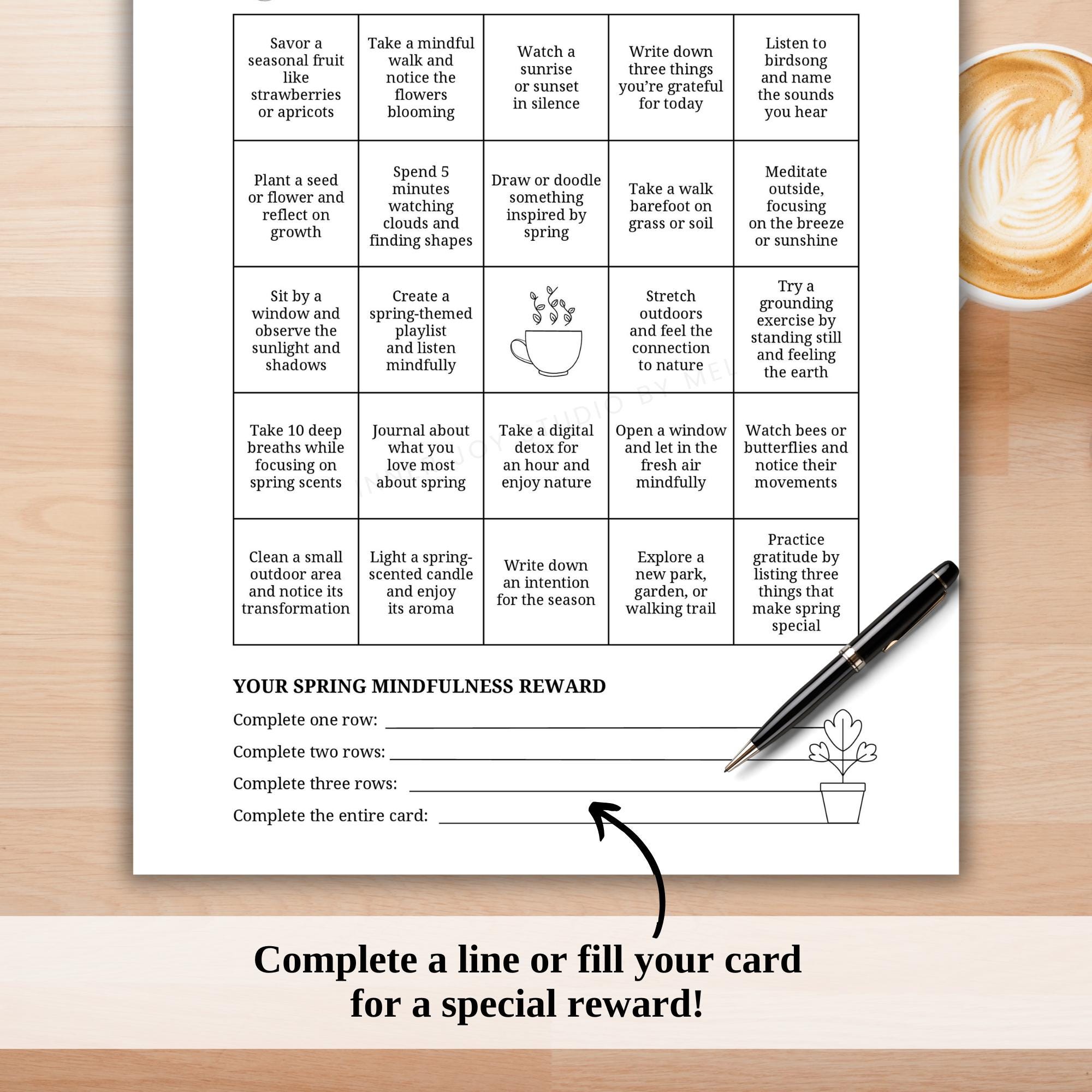 Printable Spring Mindfulness Bingo Challenge, Self Care Game, Mental ...