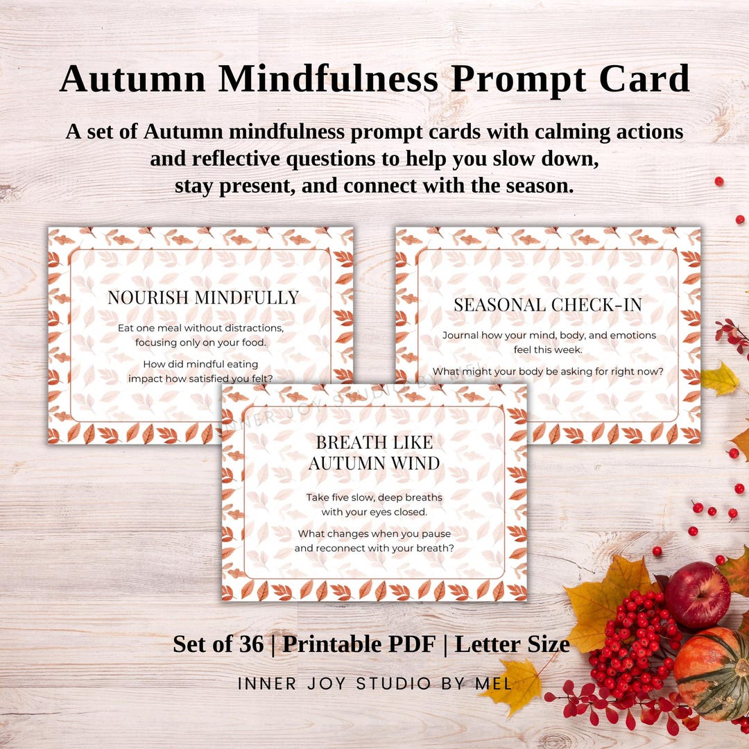 Printable Autumn Mindfulness Journal Prompt Cards, Mental Health ...