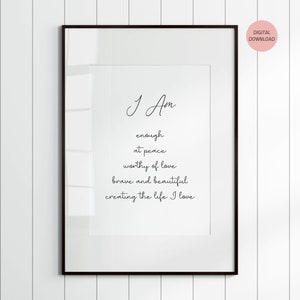 Daily Affirmations for Self Love, Printable Wall Art for Mental Health ...