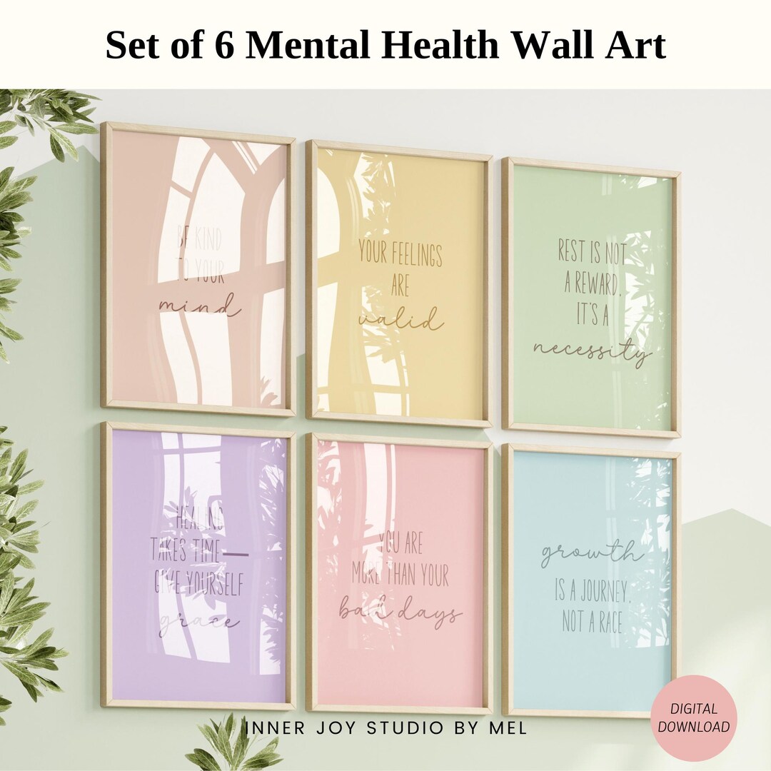 Set of 6 Printable Mental Health Poster, Affirmation Wall Art for Self ...