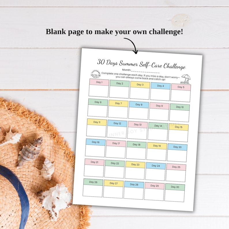 Printable 30 Day Summer Self Care Challenge, Mental Health Worksheet ...