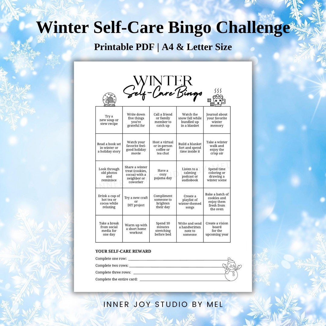 Printable Winter Self Care Bingo Challenge for Mindfulness, Mental ...