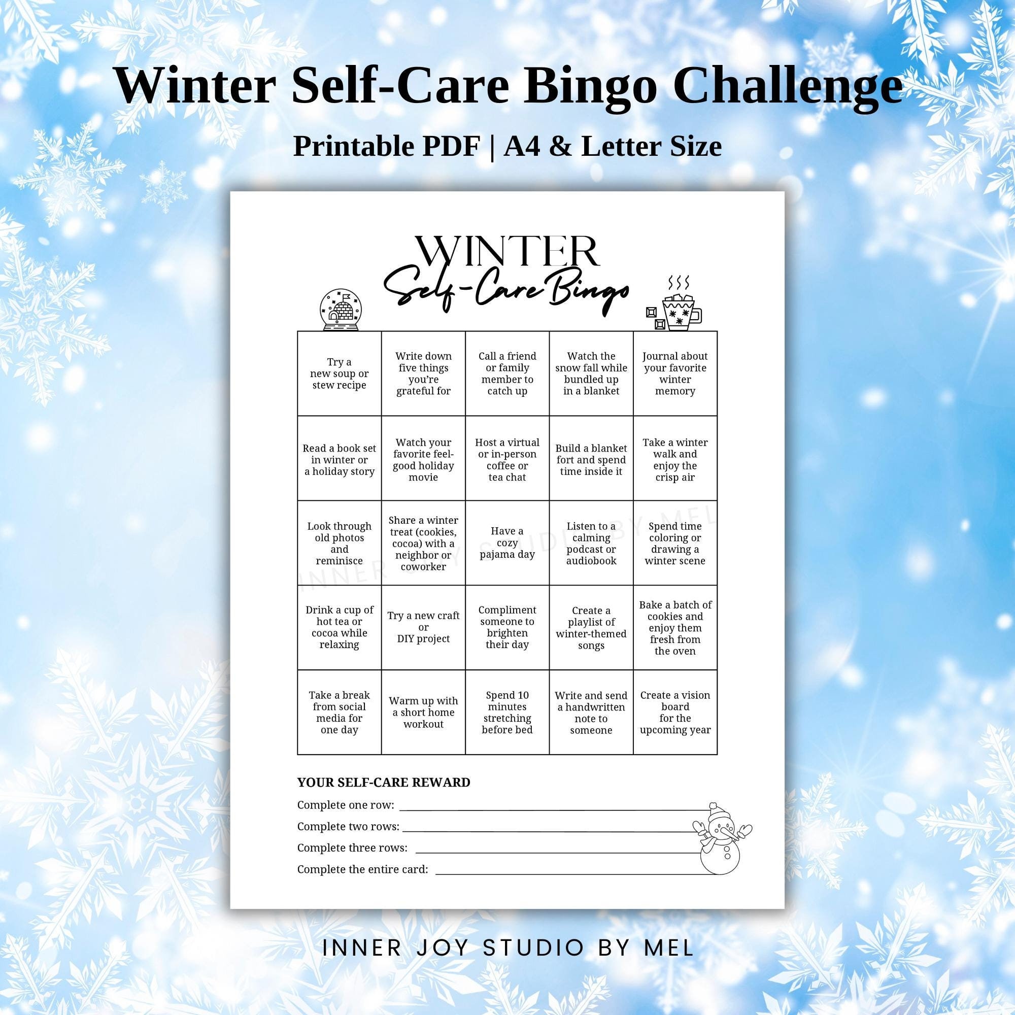 Printable Winter Self Care Bingo Challenge for Mindfulness, Mental ...