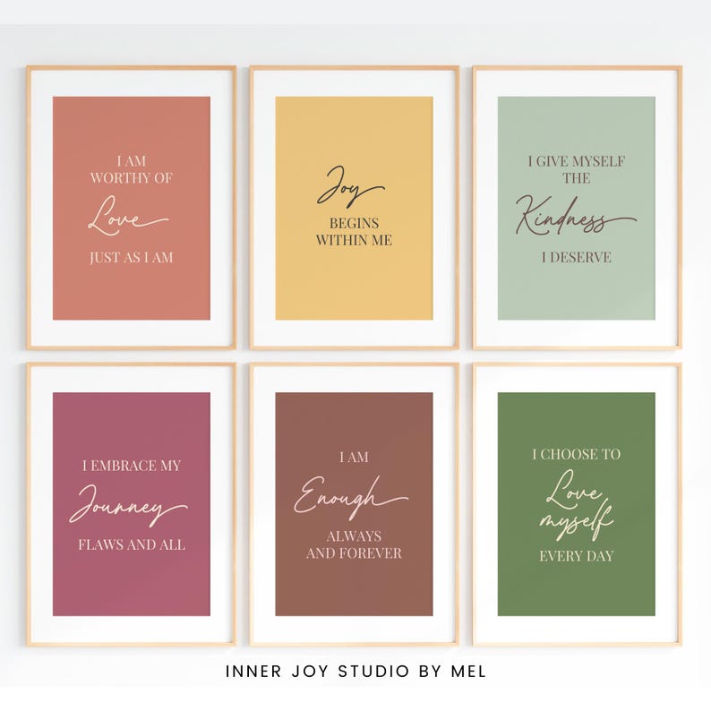 Set of 6 Printable Positive Affirmation Wall Art for Self Love ...