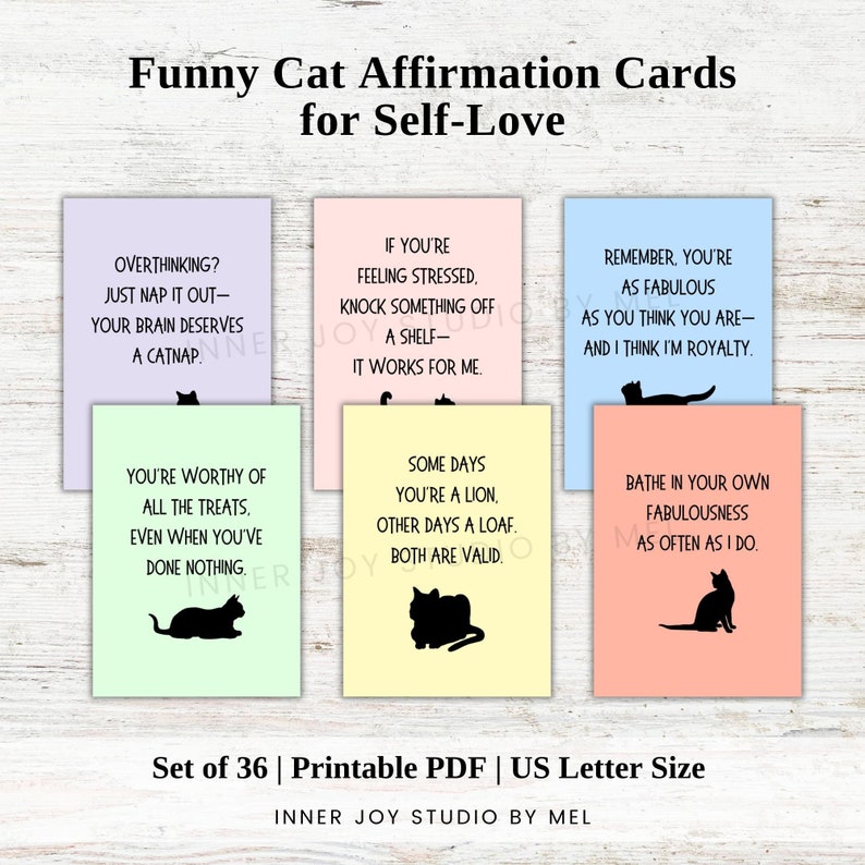 Printable Funny Cat Affirmation Cards for Self Love, Motivational Quote ...