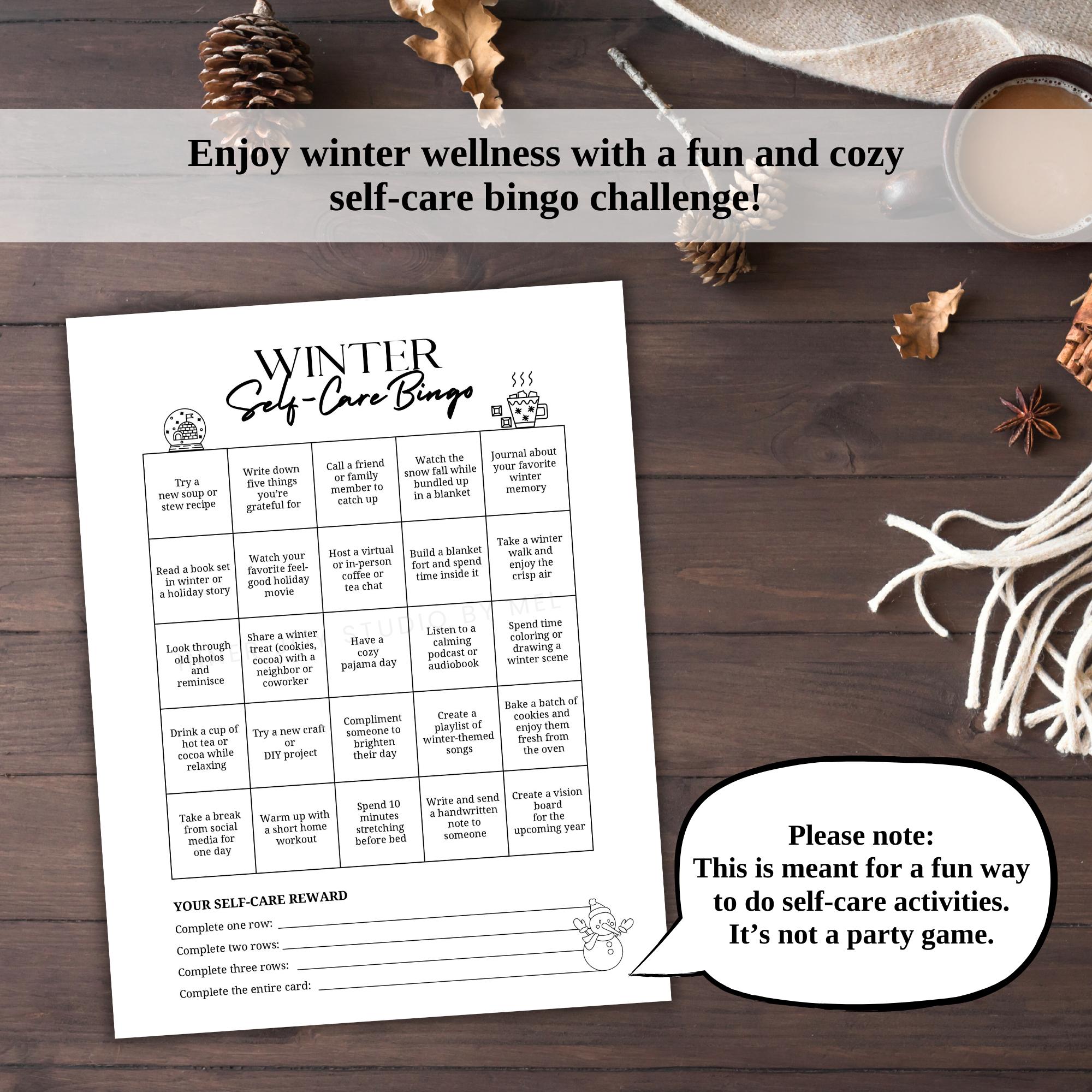 Printable Winter Self Care Bingo Challenge for Mindfulness, Mental ...
