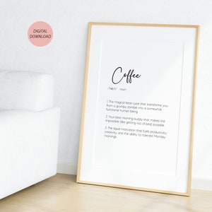 Coffee Definition Print, Funny Printable Wall Art, Kitchen Art Poster ...