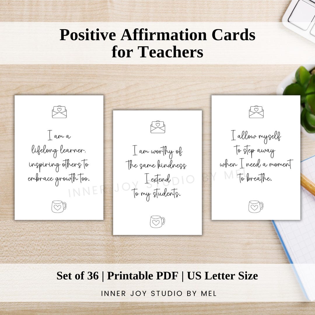Printable Positive Affirmation Cards for Teachers, Mental Health Self ...