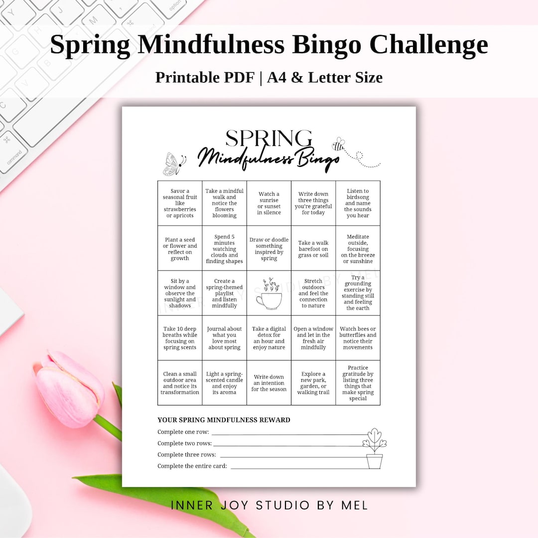 Printable Spring Mindfulness Bingo Challenge, Self Care Game, Mental ...