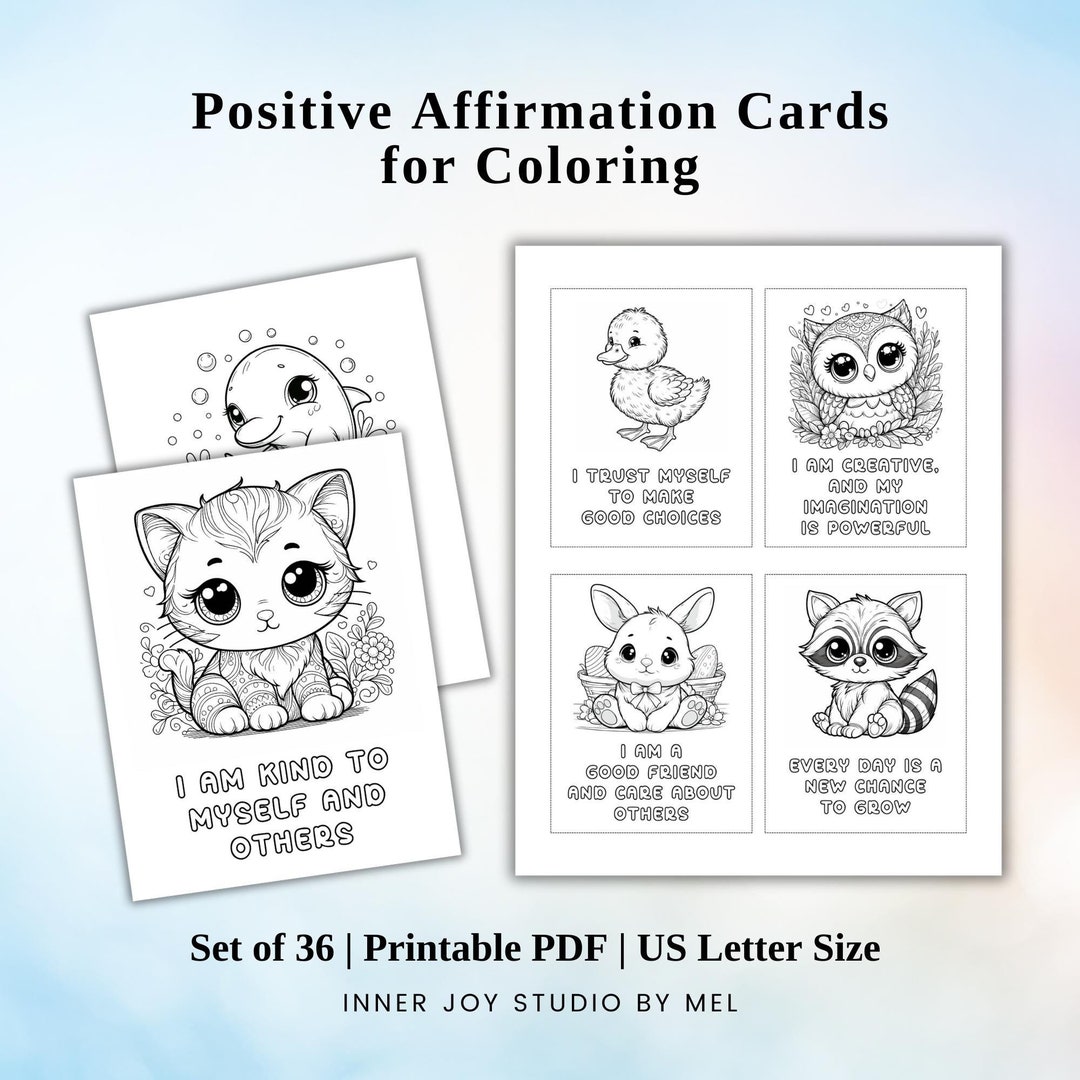 Printable Affirmation Cards for Kids, Motivational Coloring Cards ...