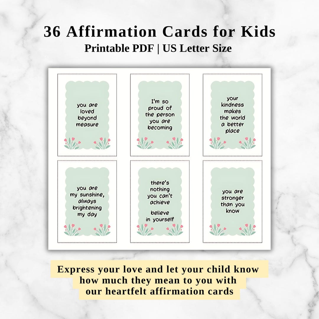 Printable Daily Affirmation Cards for Kids, Lunch Box Notes, Self Love ...