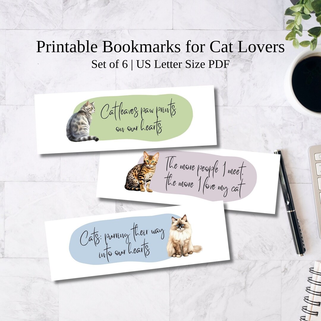 Printable Funny Cat Bookmark for Bookworm, Cute Inspirational Quotes ...