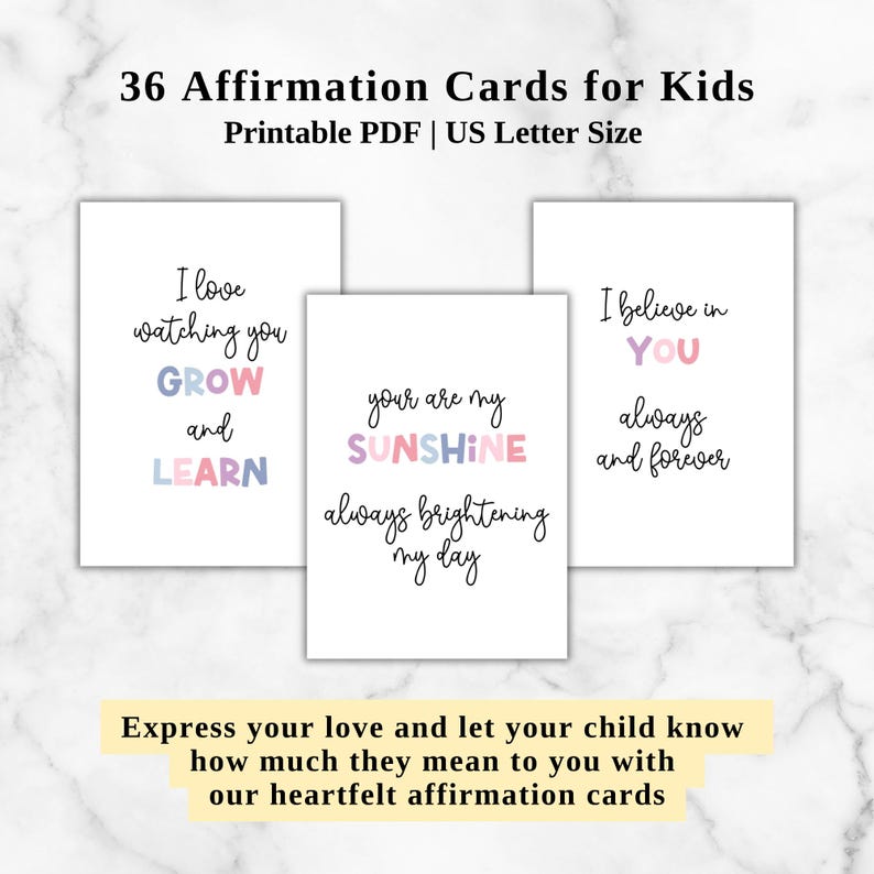 Printable Positive Affirmation Cards for Kids, Lunch Box Notes, Self ...