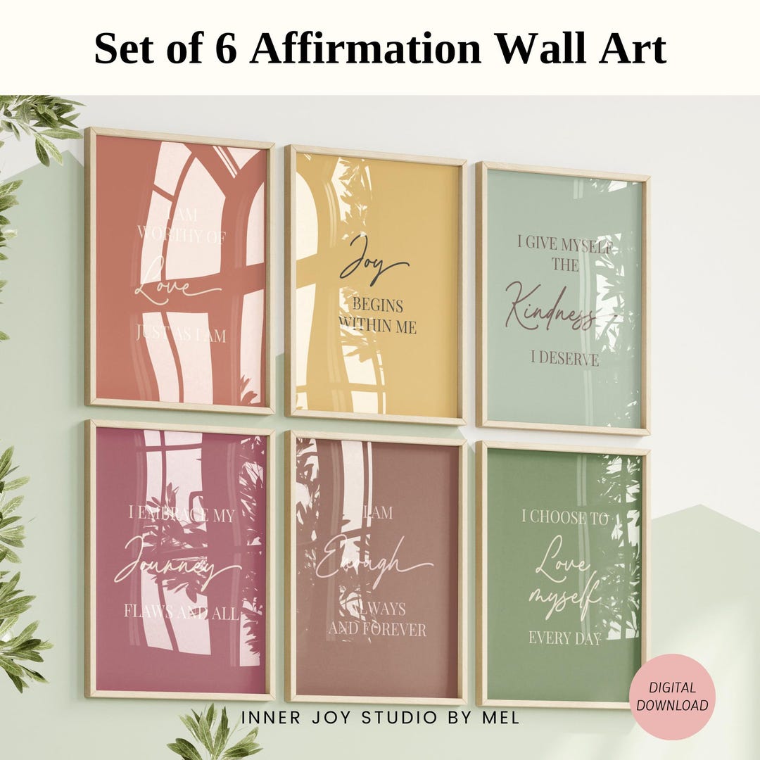 Set of 6 Printable Positive Affirmation Wall Art for Self Love ...