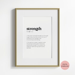 Strength Definition, Printable Funny Wall Art, Motivational Poster for ...