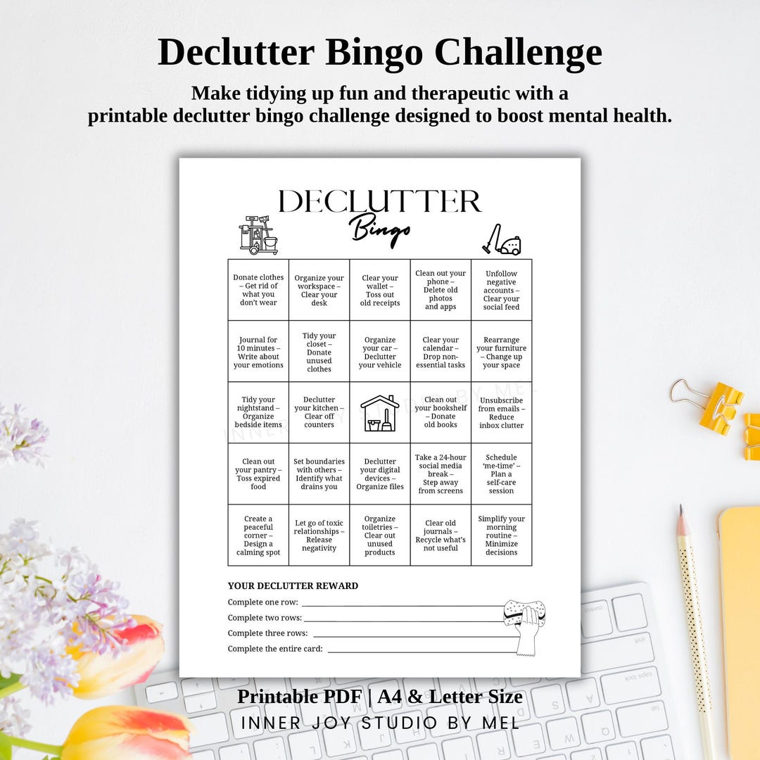 Printable Declutter Bingo Challenge for Mental Health, Cleaning ...