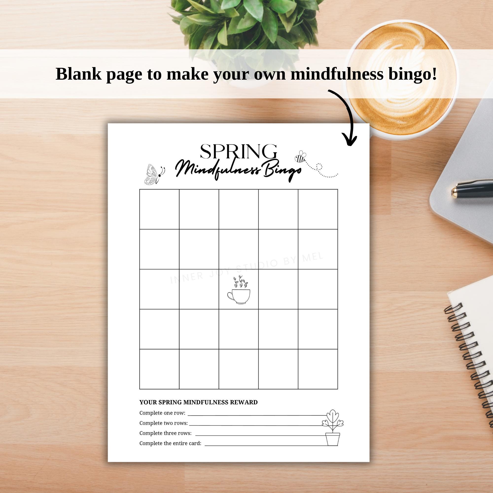 Printable Spring Mindfulness Bingo Challenge, Self Care Game, Mental ...