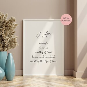 Daily Affirmations for Self Love, Printable Wall Art for Mental Health ...