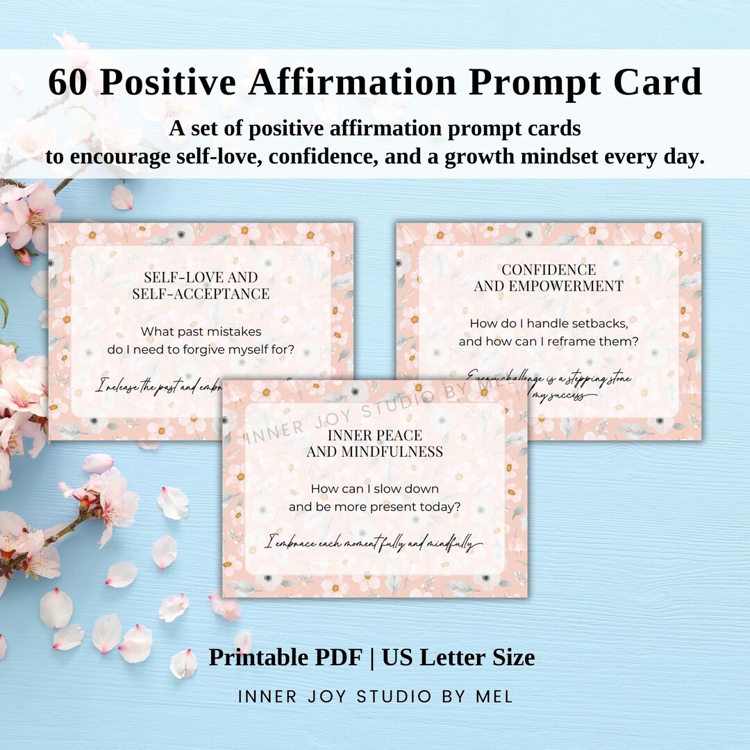 Printable Positive Affirmation Prompt Cards, Self Love Quote, Mental ...
