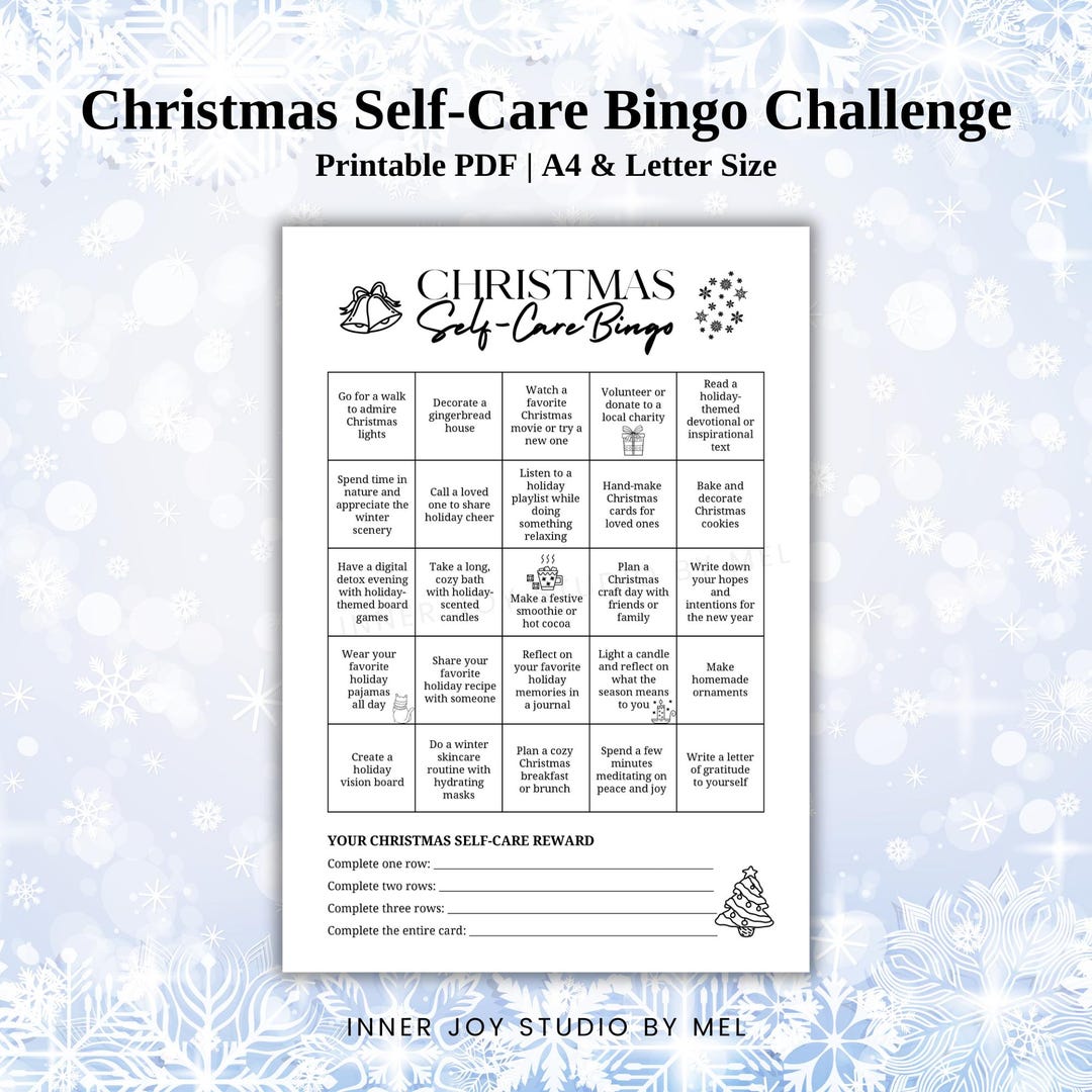 Printable Christmas Self Care Bingo, Mental Health Activity, Self Care ...