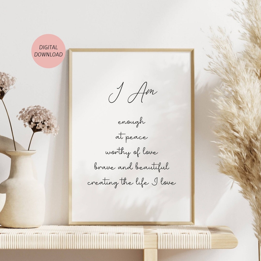 Daily Affirmations for Self Love, Printable Wall Art for Mental Health ...