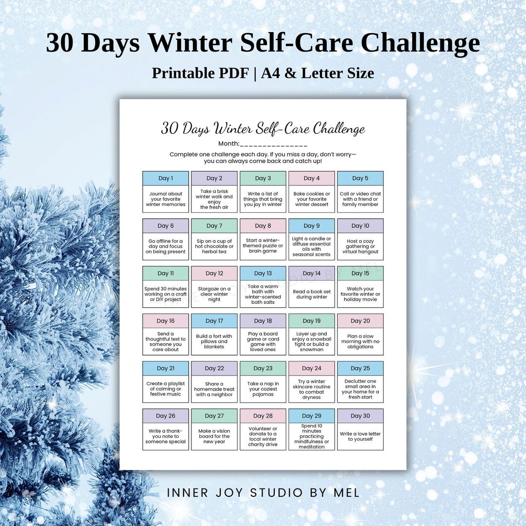 Printable 30 Day Winter Self Care Challenge for Mindfulness, Mental ...