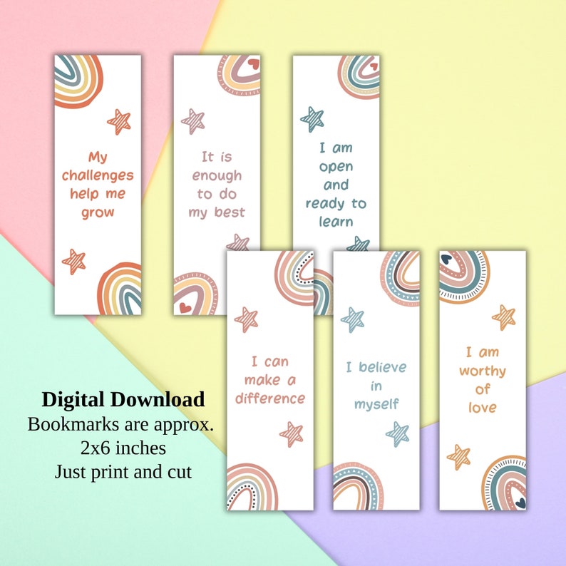 Printable Cute Bookmarks for Kids, Affirmation Quote Bookmarks, Book ...