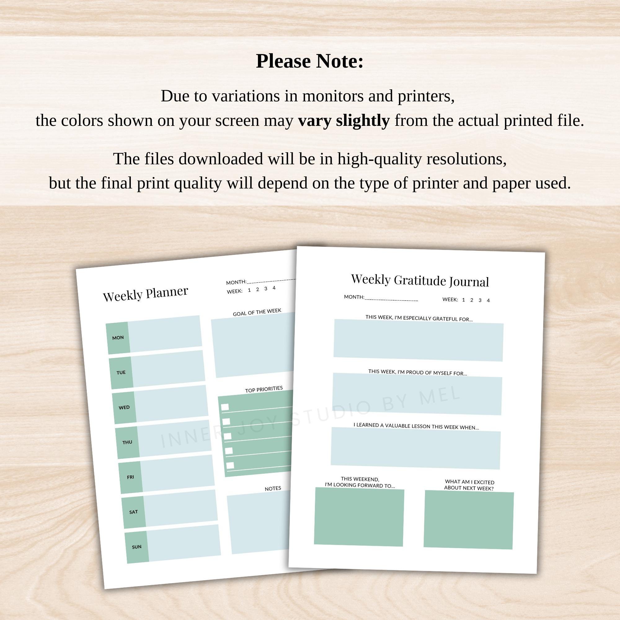 Printable Weekly Gratitude Journal for Mindfulness, Self Care Worksheet ...
