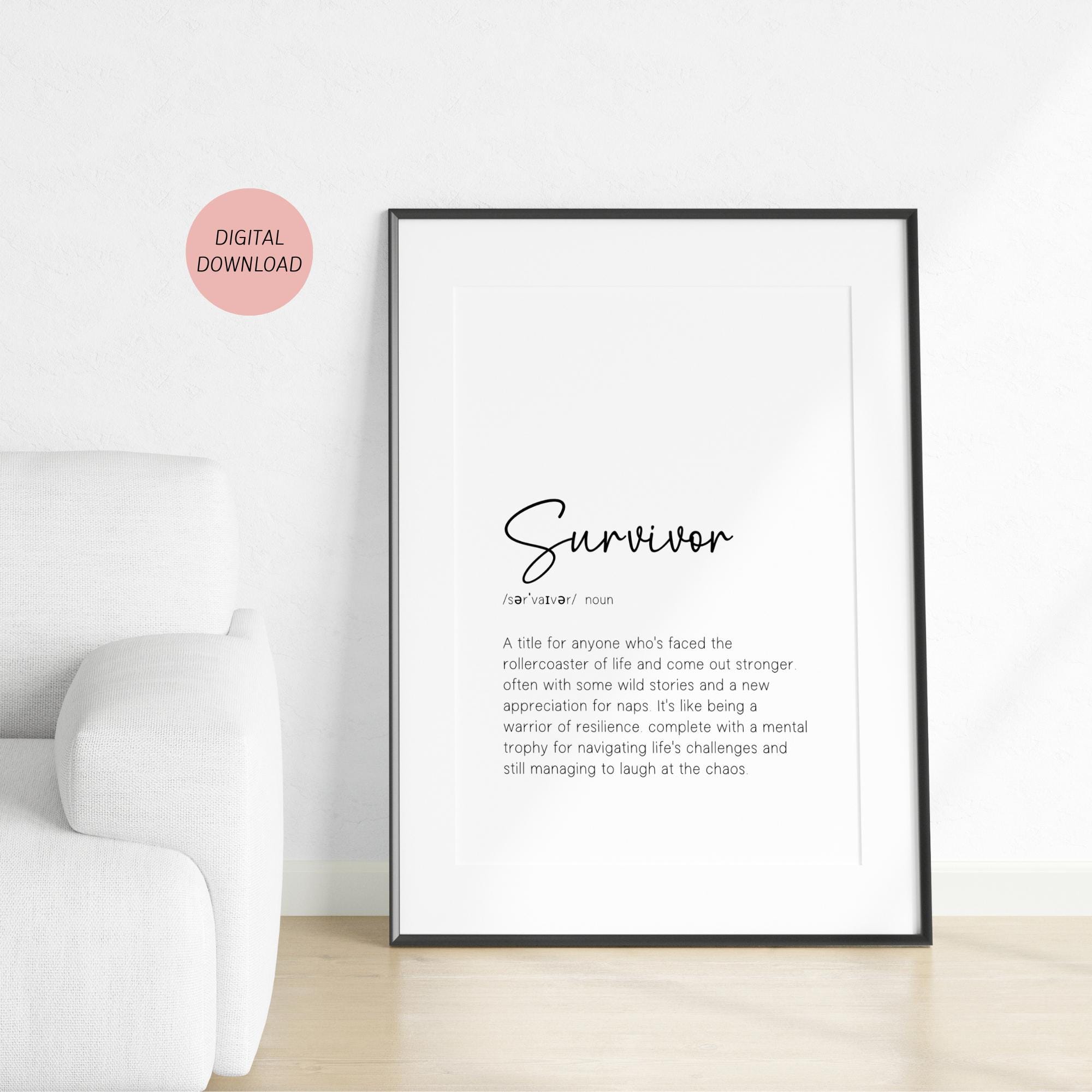 Survivor Definition Poster, Funny Printable Wall Art for Mental Health ...