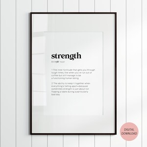 Strength Definition, Printable Funny Wall Art, Motivational Poster for ...